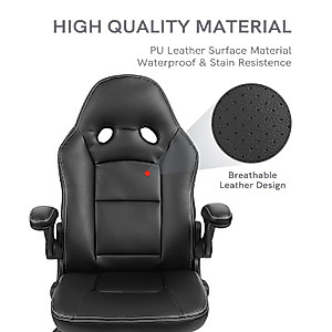 KLASIKA Computer Office Gaming Chair, Ergonomic Swivel Video Game Chairs with Flip Up Armrest Adjustable High Back Leather Desk Chair for Adults Women Men, Black