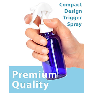 JUVITUS 4 oz Cobalt Blue Glass Boston Round Bottle with White Trigger Spray (6 pack) I Refillable Empty Storage Containers