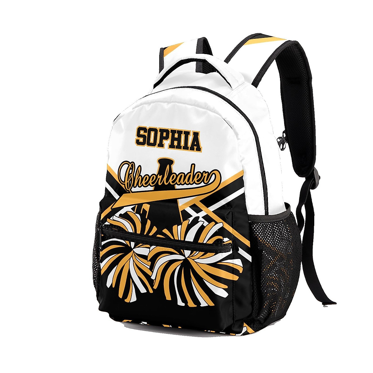 SunFancyCustom Custom Cheer Cheerleader Black Gold Personalized Causual Shoulder Bag Sports Leisure Camping Backpack for Women Men