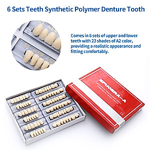 168 Pieces False Teeth Dental Complete Acrylic Resin Denture Teeth, 6 Sets Whole Teeth Synthetic Polymer Denture Tooth, 23 Shade A2 Upper + Lower Dental Materials for Replacement, DIY, or Halloween