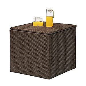 SUNVIVI OUTDOOR 73 Gallon Wicker Deck Box with Waterproof Inner, Hydraulic Pistons, Aluminum Frame for Cushions, Brown