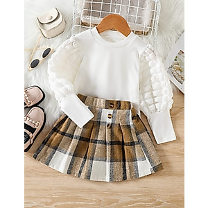 DONWEN Toddler Girl Clothes 4t 5t Fall Winter Clothes Long Sleeve Cotton Shirt Button Skirts 2pcs Toddler Girls Clothes