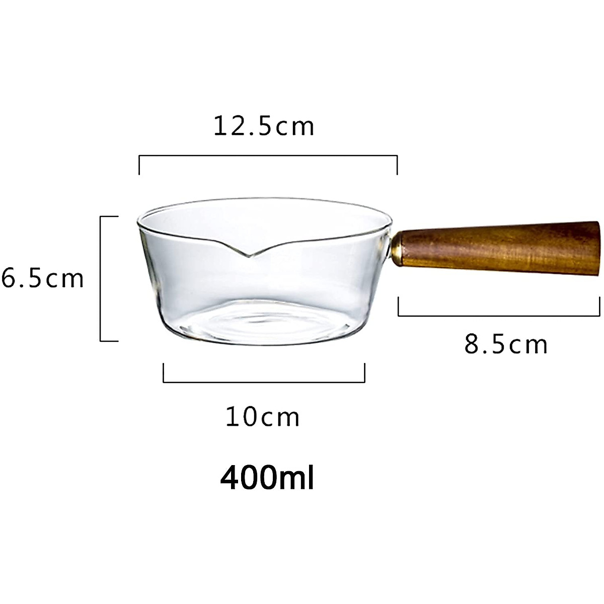 LJYT Glass Saucepan with Cover, 400ml/600ml, Heat-resistant Glass Stovetop Pot with Lid and Wooden Handle, Handmade Nonstick Pan for Pasta Noodle, Soup, Milk (Color : Clear, Size : 600ml-a)