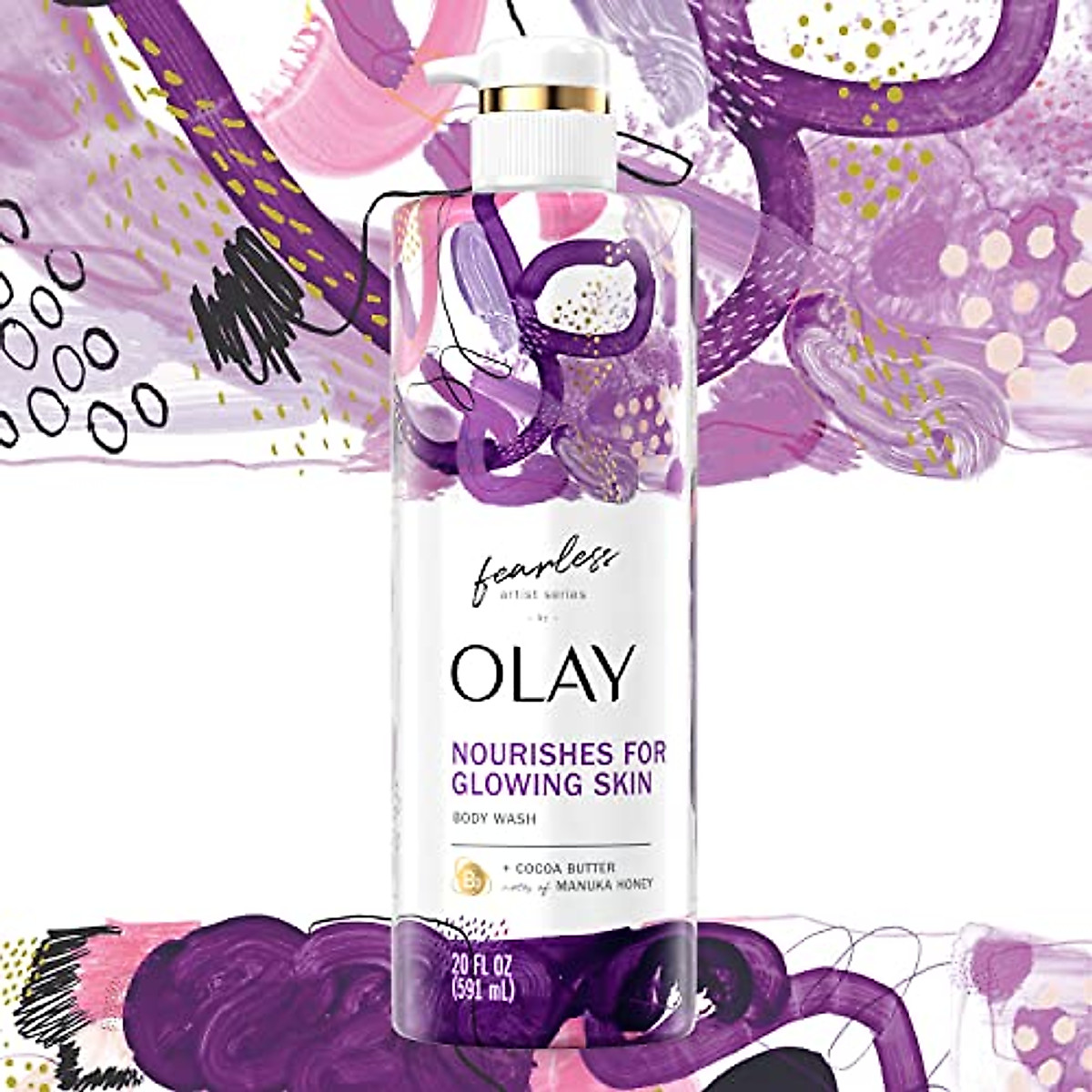 Olay Fearless Artist Series Nourishing Moisture Body Wash with Cocoa Butter and Notes of Manuka Honey 20 oz (Pack of 4)