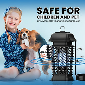 DEVOGUE Electric Bug Zapper - Electric Blue Violet Attract Insect Light - Modern Stylish Mosquito Fly Killer - Fly Mosquito Control Bug Zapper Outdoor & Home and Kitchen (Black)