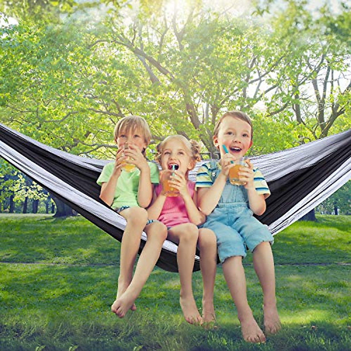 Double Hammocks for Camping, Portable Parachute Hammock for Outdoor Hiking Travel Backpacking - Hammocks Swing for Backyard & Garden 78''W 118''L (Khaki/Green)