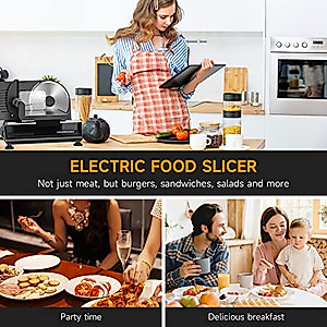 200W Meat Slicer with Two 7.5” Blades & One Stainless Steel Tray for Home Use, Electric Deli Food Slicer with “Upgrade” Big Thickness Knob (0-15mm) Cut Meat Cheese Bread, Easy to Clean