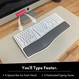Macally Wireless Ergonomic Keyboard for Mac - Comfortable Typing - Compatible Apple Bluetooth Keyboard with Wrist Rest - Rechargeable Ergo Split Keyboard for MacBook Pro/Air, iMac, Mac Mini
