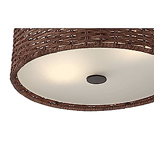 Possini Euro Design Hampton Modern Ceiling Light Semi Flush-Mount Fixture 13 1/4" Wide Soft Gold 2-Light Dark Weave Rattan Drum Shade for Bedroom Kitchen Living Room Hallway Bathroom House Home