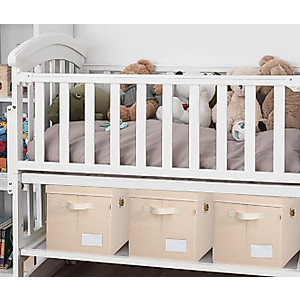 Voova Large Collapsible Storage Bins with Lids, 3 Pack Stackable Line Fabric Cube Storage Organizer, Foldable Closet Storage Boxes Baskets Containers with Cover for Clothes Bedroom Office Home,Apricot