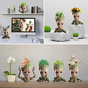 4 Styles Flowerpot Baby Groot Flower Pot Succulent Planter Pot Pencil Holder Office Party Ornament Christmas Birthday Gift (4 Styles)