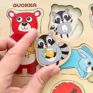 QUOKKA Wooden Puzzles for Toddlers Ages 1-3-5 – Animal Peg Puzzles for Kids 2-4 Years Old – Set of 3 Wood Learning Travel Toys for Children – Gift Educational Game for Boys and Girls
