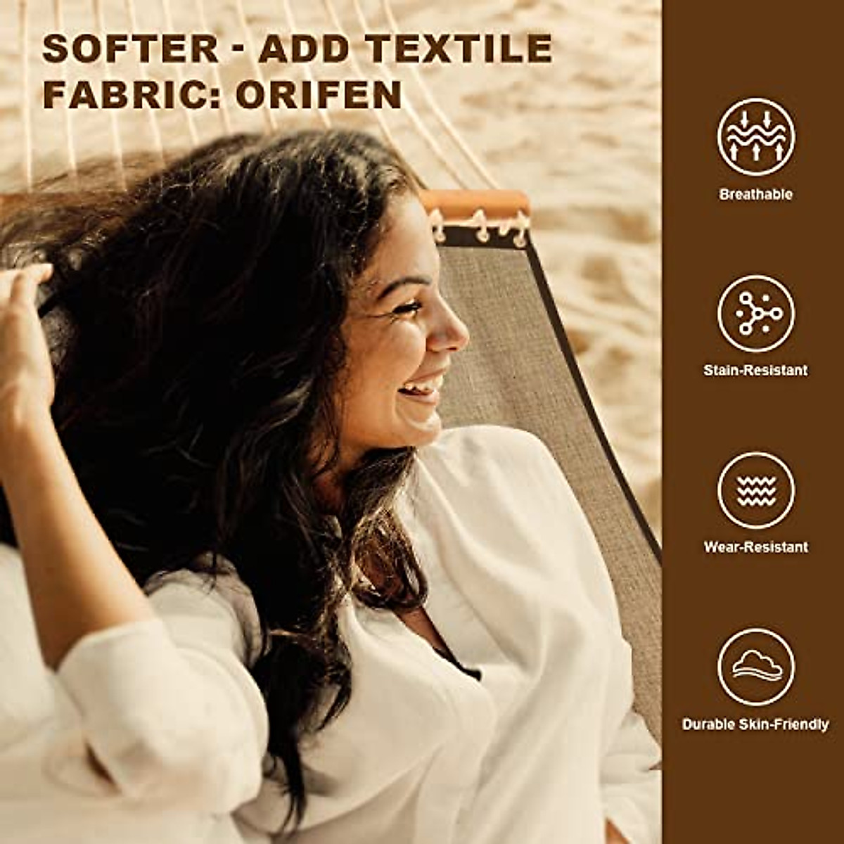 Patio Watcher 11 FT Quick Dry Hammock Bamboo Wood Spreader Bars Outdoor Patio Yard Poolside Hammock with Chain Hanging Kits and Hooks, Waterproof and UV Resistance,Mocha