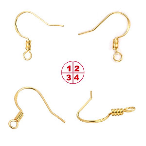 Gold Fishhook Earring Hooks - 120 PCS/60 Pairs 18K Gold Hypoallergenic Ear Wires Fish Hooks for Jewelry Making, Jewelry Findings Parts with 120 PCS Rubber Earring Backs Stopper for DIY Earrings