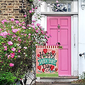 Covido Home Decorative Happy Valentine's Day Love Garden Flag, Pink Heart Yard Anniversary Outside Decorations, Wedding Engagement Outdoor Small Decor Double Sided 12x18