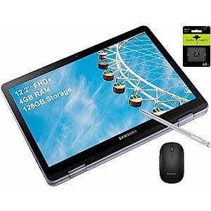 SAMSUNG Plus V2 2 in 1 360 12.2" FHD+ Touchscreen Chromebook Student, Intel Celeron 3965Y, 4GB RAM, 128GB Storage, Wi-Fi, Zoom Meeting, Dual Webcam, Stylus Pen, Wireless Mouse, Chrome OS, GM Accessory