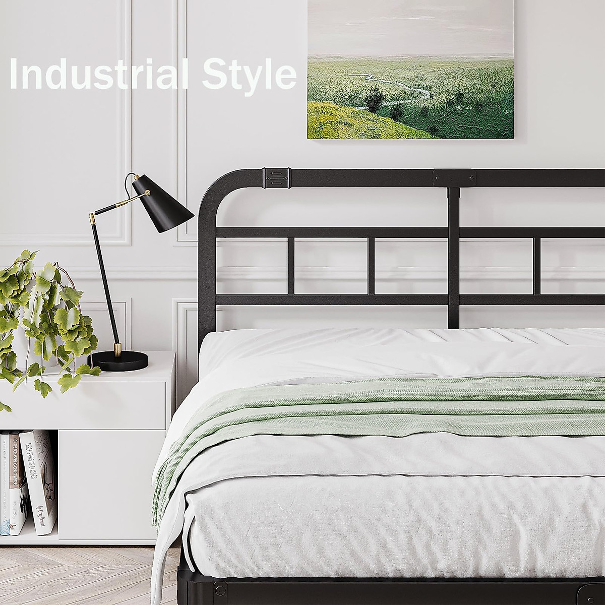 Hunlostten 40 Inch High Metal Headboard Queen Size, Black Queen Headboard Only, Industrial Headboard, Easy Assembly