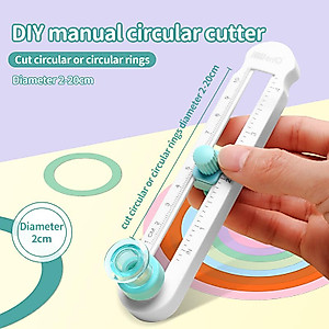 Circle Cutter, Kaluofan Mini Circle Cutters for Crafts, Adjustable Any Size 2-20CM DIY Circular Paper Cutter Multi-Purpose, Circle Cutter Paper with Bottom Blade Guard, Easy Operation, Smooth Cutting