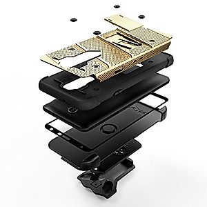 Zizo Bolt Series Compatible with LG Stylo 4 Case Military Grade Drop Tested with Tempered Glass Screen Protector, Holster, Kickstand Gold Black