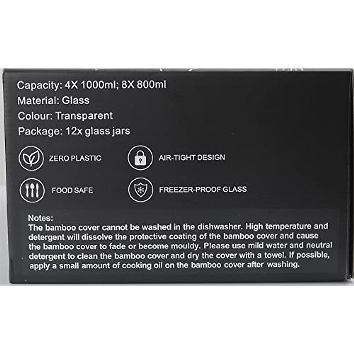 LIBWYS Square Pantry Glass Storage Jars with Bamboo Lids Set of 12, 297oz Airtight Food Containers Kitchen Storage Jars - Dishwasher Safe (12pack)