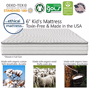 Ethical Mattress CO 6" Kid’s Mattress, Toxin-Free, Made in The USA with Organic Cotton, Wool, Latex & Pocketed Coils (Mattress-in-a-Box); Perfect for bunk beds, trundles & Platform beds - Twin Size