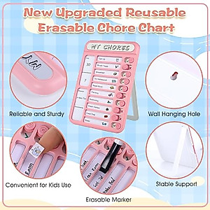 2 Pcs Dry Erase Chore Chart ADHD Tools for Kids Reusable to Do List Checklist Board with 6 Double Sided Erasable Detachable Cardstock RV Daily Routine Schedule Board for Home Desk (Blue, Pink)