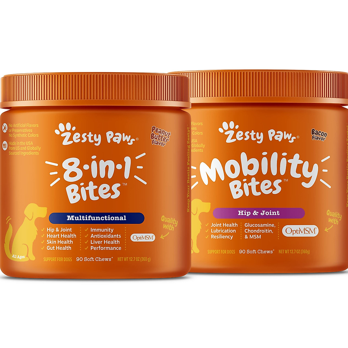 Multifunctional Supplements for Dogs - Glucosamine Chondroitin for Joint Support + Glucosamine for Dogs - Hip & Joint Health Soft Chews with Chondroitin & MSM