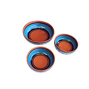 Canyon Cactus Ceramics Spanish Terracotta Set Of 3 Small Dipping Bowls, Blue
