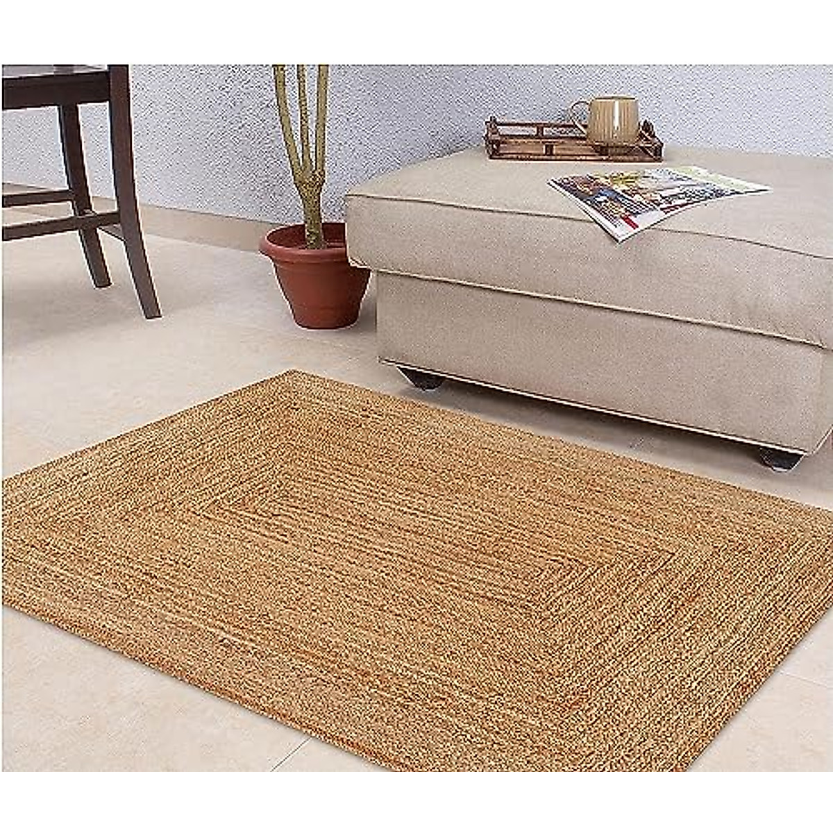 KEMA Jute Braided Area Rug, 8x10 Feet (96x120 Inches) - Rustic Vintage Braided Reversible Rectangular Rug, Shag Rugs for Bedroom, Jute Kitchen Rug, Living Room, Floor