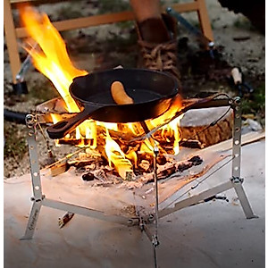 KingCamp Folding Campfire Grill Kit Camp Grill Over Fire Stainless Steel Camping Portable Grill Grate Stove Burner Outdoor Firepit with Carrying Bag for Backpack Cooking Picnic Hiking,BBQ