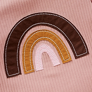 Thorn Tree Newborn Baby Girls Clothes Cotton Suit Cute Baby Kid Infant Toddler Play Wear Fall Winter Rainbow Outfits (Pink Rainbow & Strip Pants, 9-12 Months)