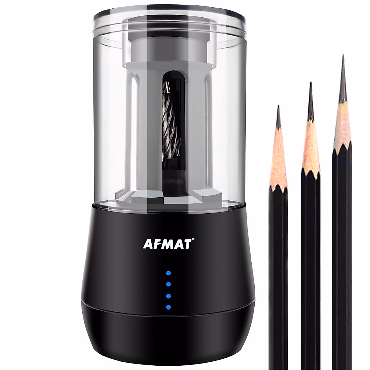 AFMAT Rechargeable Long Point Pencil Sharpener for Artist, 3 Point Options, Auto Stop, 8-25mm Super Long Tip, Electric Artist Pencil Sharpener for φ6-8.5mm Charcoal/Drawing/Sketching/Colored Pencils