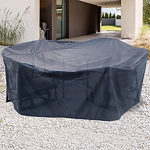 CEMYT Round Patio Furniture Cover Waterproof Out Table Furniture Set Cover Heavy Duty UV Resistant Anti-Fading Table Chair Cover for Deck, Lawn and Backyard, 62"D x 28"H (Black, 62"D x 28"H)