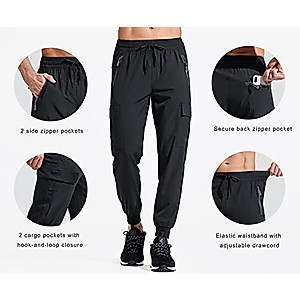 Libin Men's Lightweight Joggers Quick Dry Cargo Hiking Pants Track Running Workout Athletic Travel Golf Casual Outdoor Pants, Black L