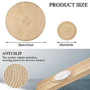 Thenshop 24 Pcs Woven Round Placemats and Rattan Coasters Set 12 Pcs 15 Inch Dining Table Mats 12 Pcs 4 Inch Coasters Non Slip Washable Heat Resistant Farmhouse Boho Place Mat(Beige)