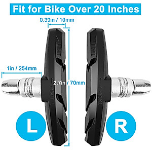 GPMTER 2 Pairs Bike Brakes Pads Set, 70mm for Cruiser MTB Mountain Bicycle Universal V-Brake Blocks with Hex Nut and Shims, No Noise No Skid