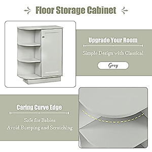 Merax, Gray Storage Corner Cabinet with Door and Adjustable Shelf, Freestanding, Wood