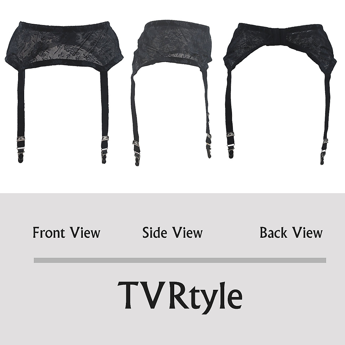 TVRtyle Women's Mysterious Sexy Black 4 Vintage Metal Clips Garter Belts for Stockings (Small)