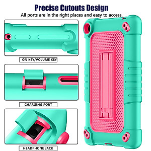 Mignova for Walmart Onn 7 2022 Model Gen 3 7 inch/for New Walmart Onn 7 3rd Gen 100071481 Tablet Case Shockproof Kids Friendly Armor Case Kickstand Shoulder Hand Strap Protective Shell (Green+Pink)