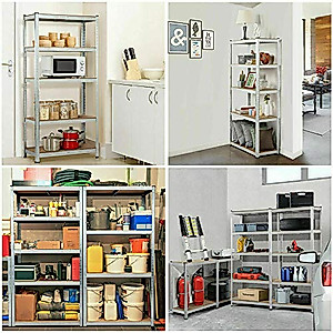 Yuhai 5 Tier Heavy Duty Metal Steel Shelving Storage Unit with MDF Boards for Shelf Organizer Rack with Adjustable Feet for Bathroom Kitchen Garage Office Home (180 x90 x40 cm)