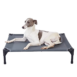 pettycare Elevated Outdoor Dog Bed - Raised Cot for Large Dogs, Heavy Duty Pet Cots Waterproof, Cooling, Washable Breathable Teslin Mesh, Durable, Non Slip, 42 Inches, Grey