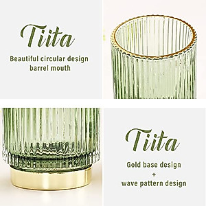 Tiita Glass Makeup Brush Holder Organizer - Crystal Clear Desktop Stationery Storage for Cosmetics, Vintage Style Makeup Brush Cup, Pen and Pencil Holder