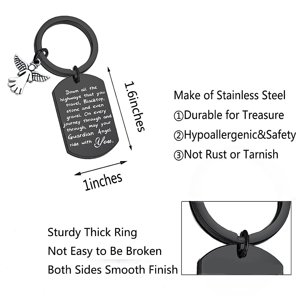 FUSTMW Drive Safe Keychain New Driver Gifts Trucker Driver Gifts Ride Safe Keychain Biker Gift May Your Guardian Angel Ride with You (black)