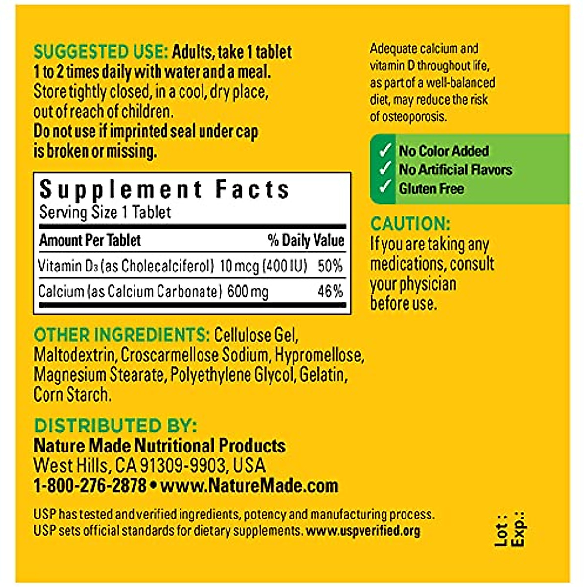 Nature Made Calcium 600 mg with Vitamin D3 for Immune Support, Tablets, 60 Count, helps support Bone Strength (Pack of 3)