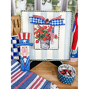 The Round Top Collection – Mini Bucket of Geraniums Print, 6” x 1” x 6”, Metal & Wood, Patriotic and Elegant Decorative Hanging Ornament