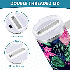 YKZEYK Tropical Floral Hibiscus 40 OZ Tumbler with Handle And Straw Insulated Tumblers Coffee Mug Travel Cup Cups with Lids And Straws Coffee Tumbler