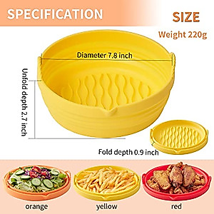 Yewloch 7.5'' Air Fryer Silicone Baking Set 1.4L, 3 Pcs foldable Air Fryer Liners with Handle, Food Grade Safety Non-Stick for Air Fryer Oven