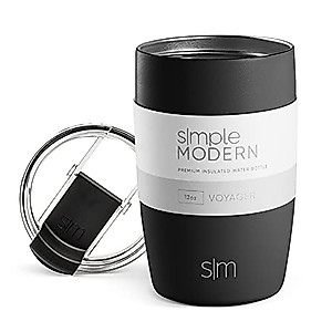 Simple Modern Travel Coffee Mug Tumbler with Flip Lid | Reusable Insulated Stainless Steel Cold Brew Iced Coffee Cup Thermos | Gifts for Women Men Him Her | Voyager Collection | 12oz | Midnight Black