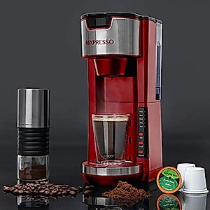 Mixpresso Single Serve 2 in 1 Coffee Brewer K-Cup Pods Compatible & Ground Coffee,Compact Coffee Maker Single Serve With 30 oz Detachable Reservoir, 5 Brew Size and Adjustable Drip Tray (Red)