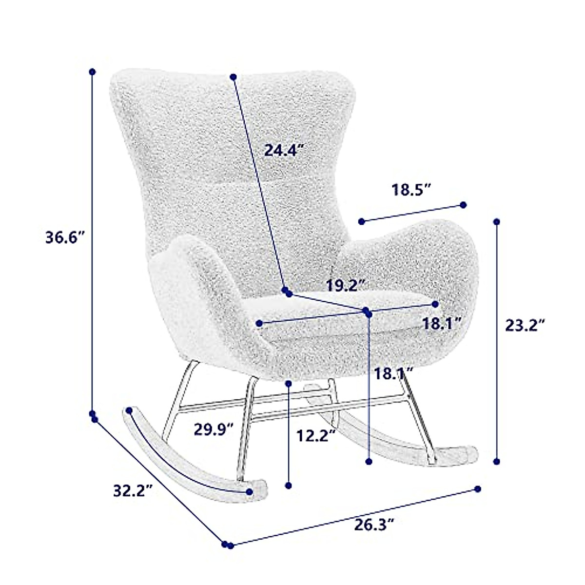 LETESA Nursery Rocking Chair Upholstered with High Backrest and Armrest Accent Chair Cozy Fabric Padded Seat Armchair Single Sofa Accent Glider Rocker for Living Room Bedroom Offices (White)